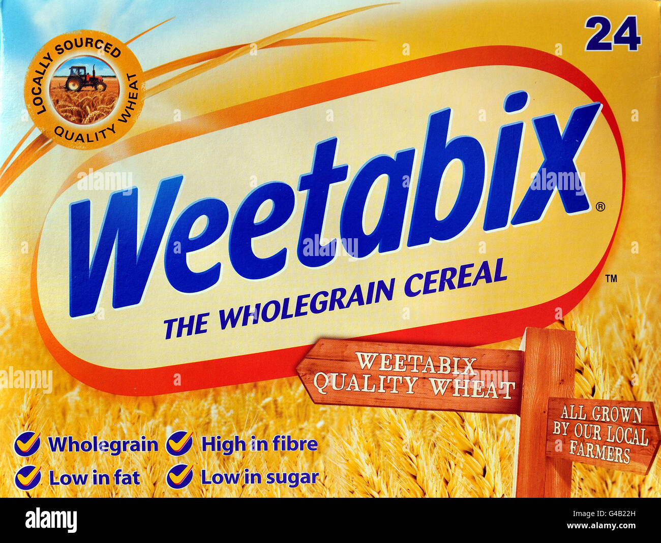 Detail on the front of a box of Wheetabix, cereal maker Weetabix is ...