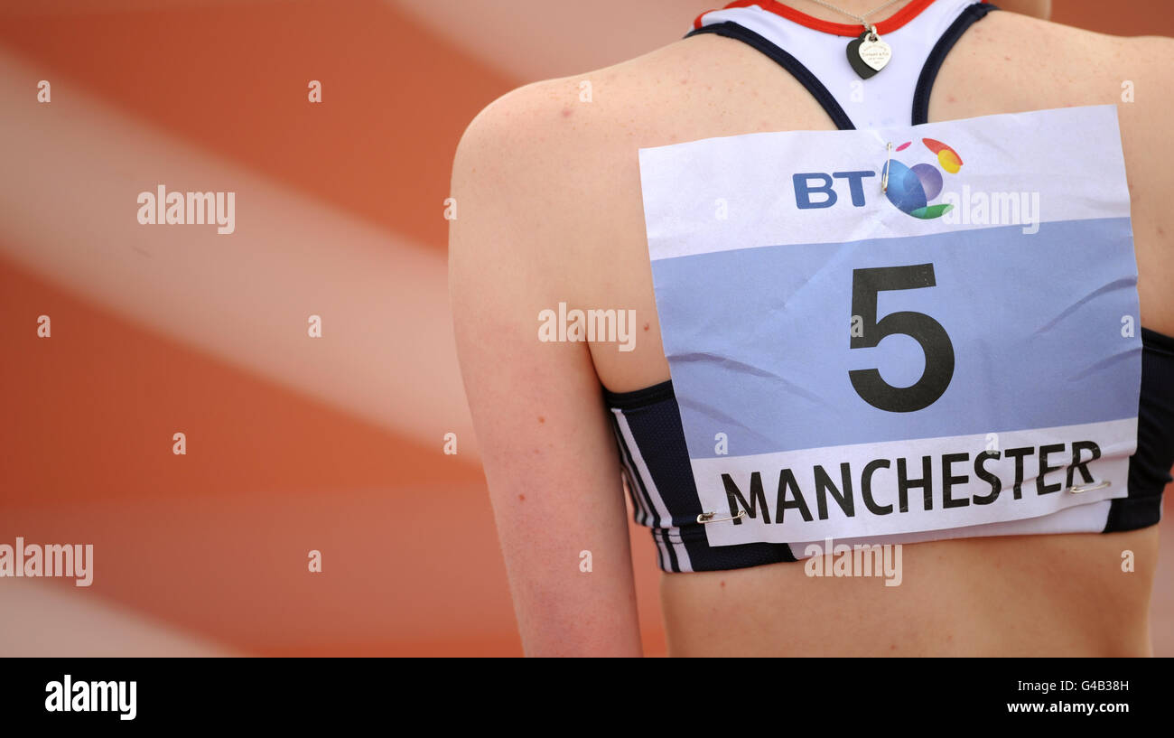 A detailed view of the racing number worn by Great Britain's Sally ...