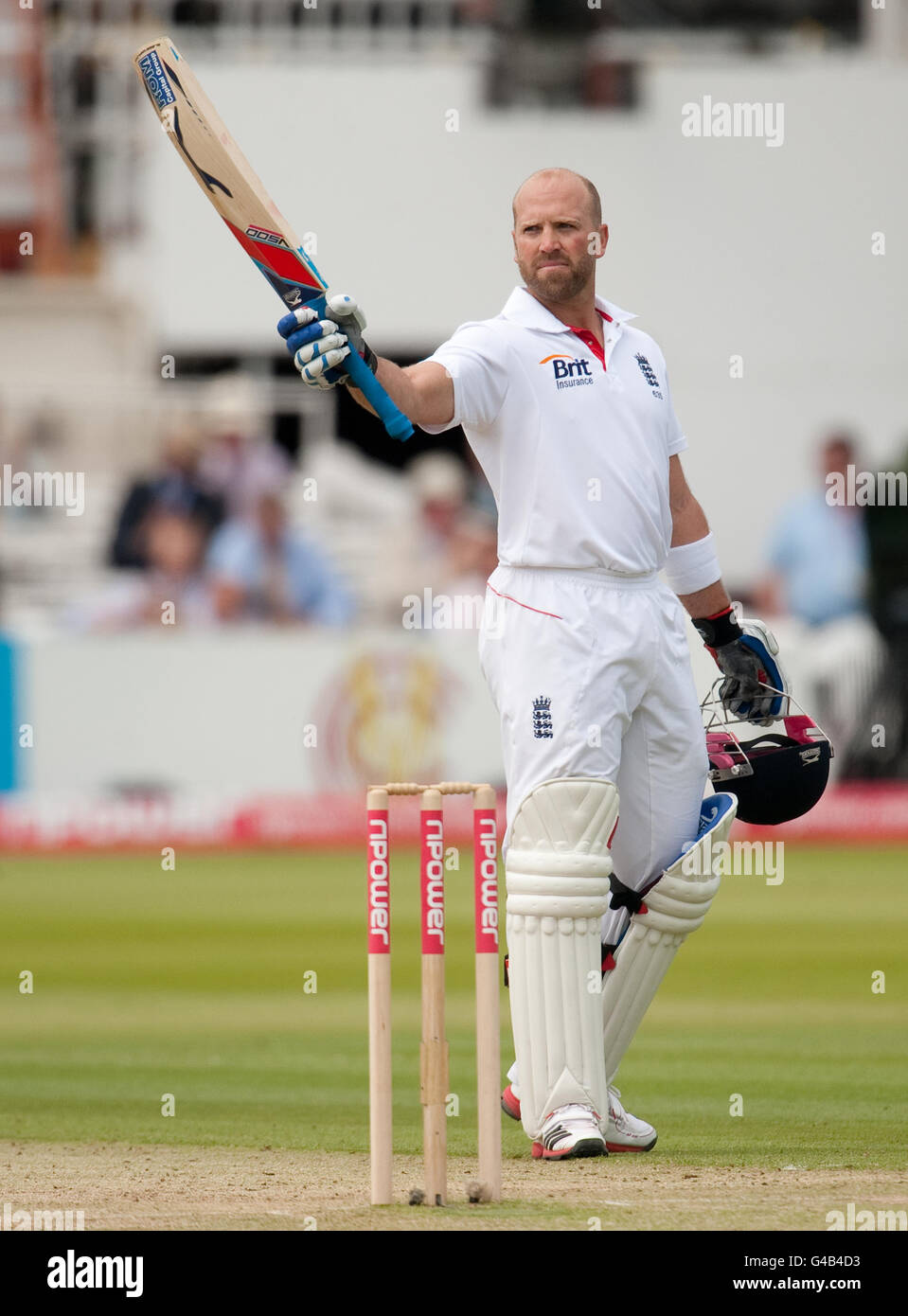 England's Matt Prior celebrates reaching his century during the Second ...