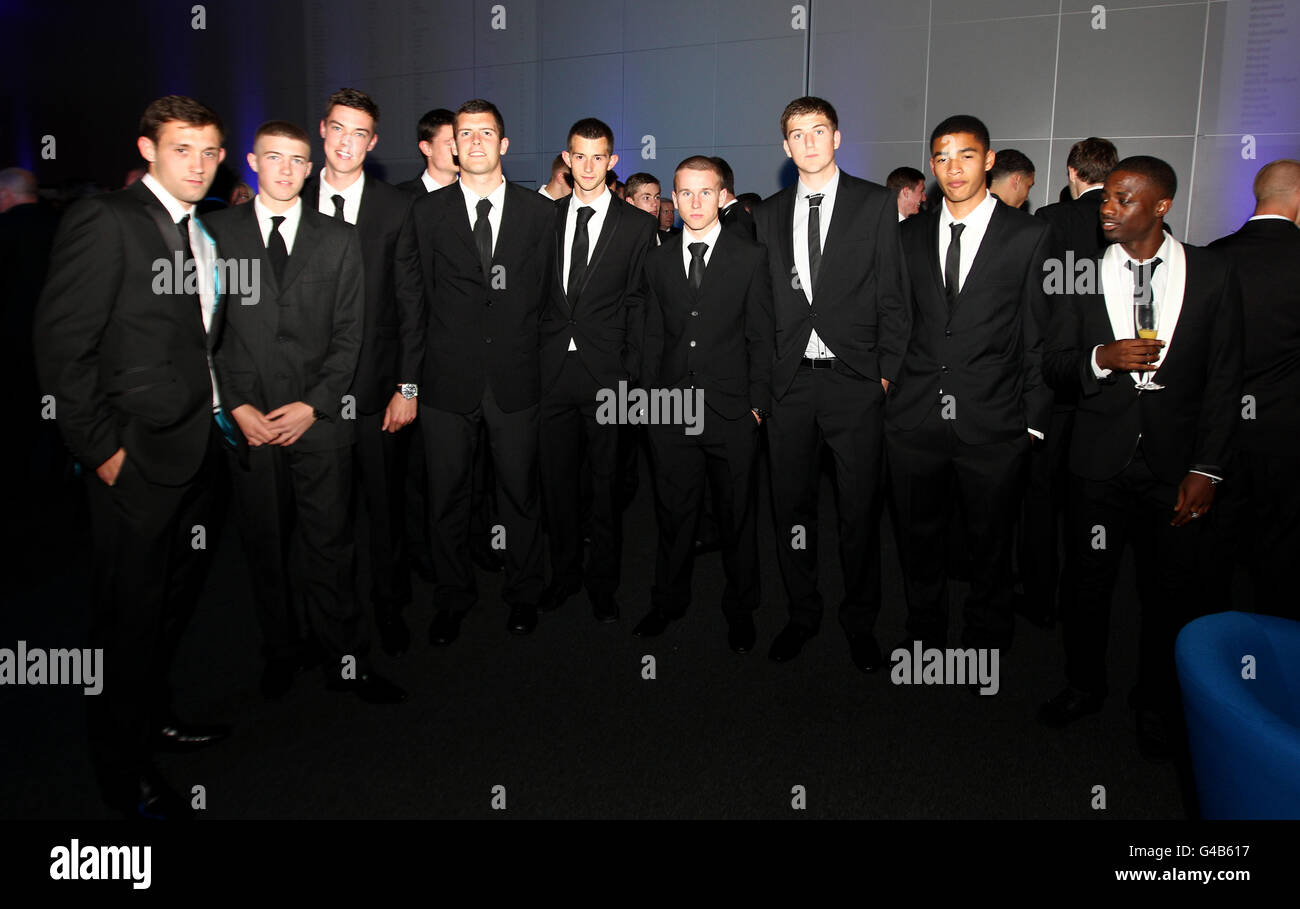 The Everton Academy players pose for a photograph in the VIP Area ...
