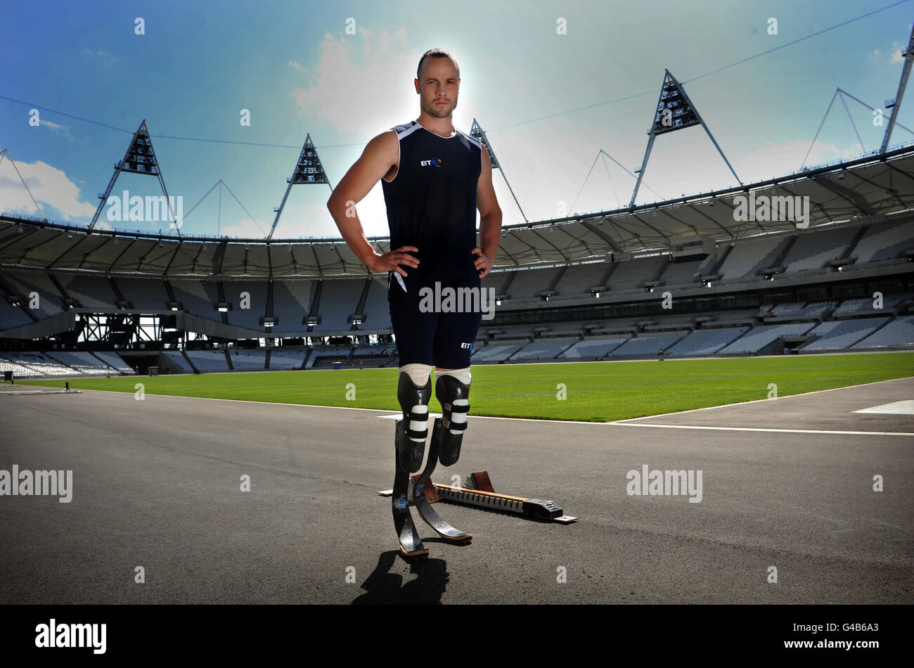 Oscar Pistorius during the photocall at the Olympic Park in London ...