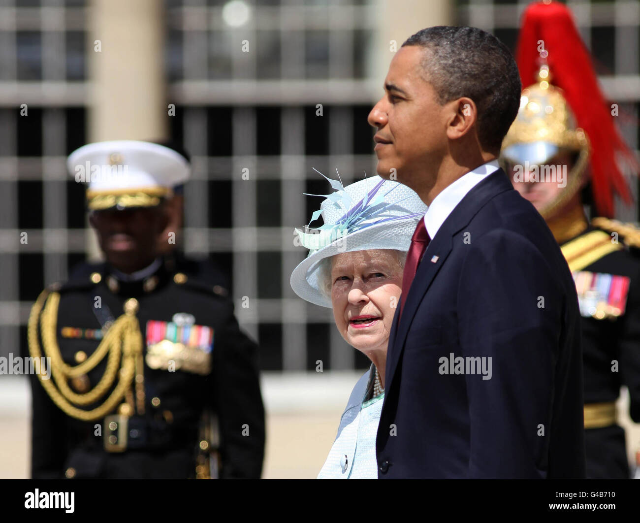 US President Barack Obama during the ceremonial welcome by Queen ...