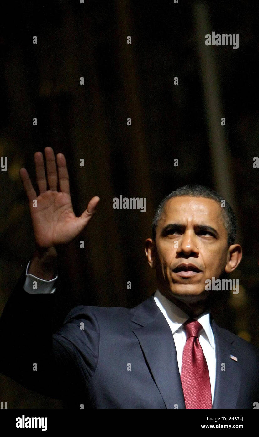 US President Barack Obama, gestures during a tour of Westminster Abbey ...