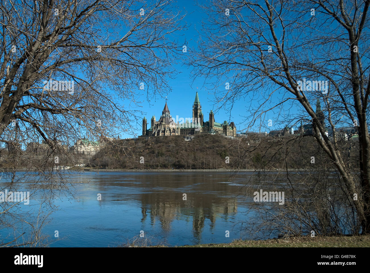 View of Canada's parliament hill from across the Ottawa River Stock ...