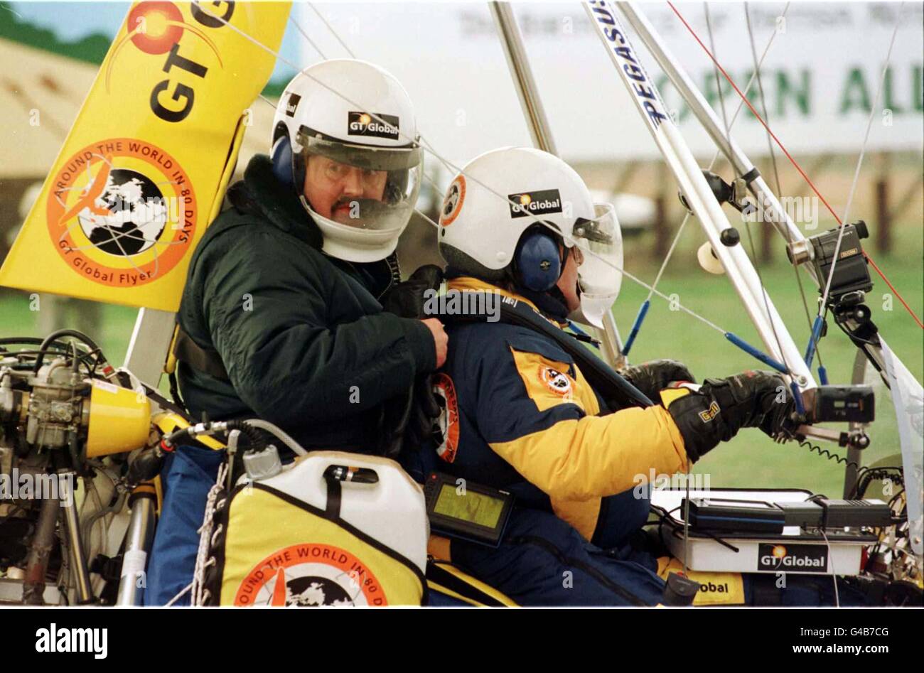 Pilots Brian Milton (front) and Keith Reynolds prepare for take-off in ...