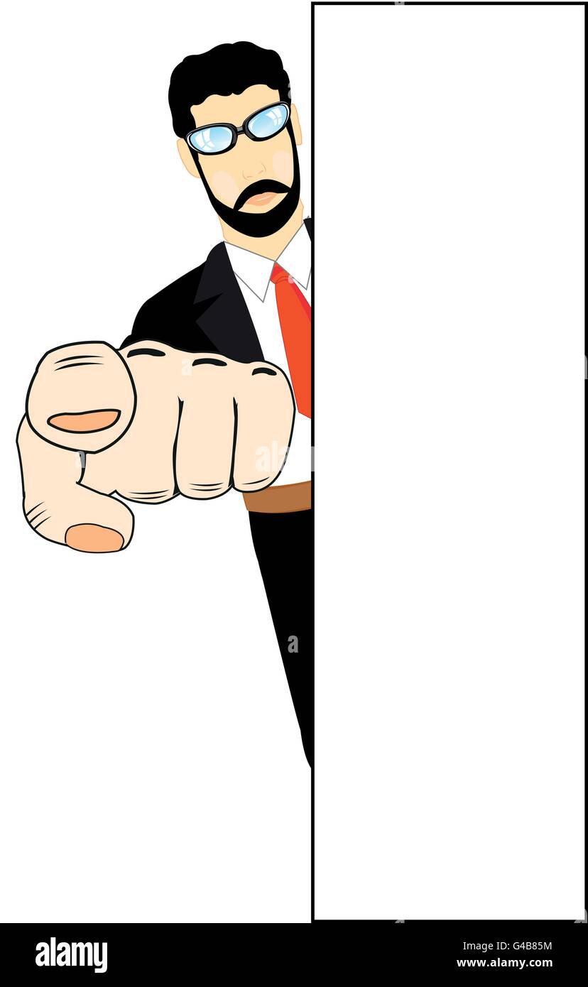 Man indicate finger from for wall on white background is insulated ...