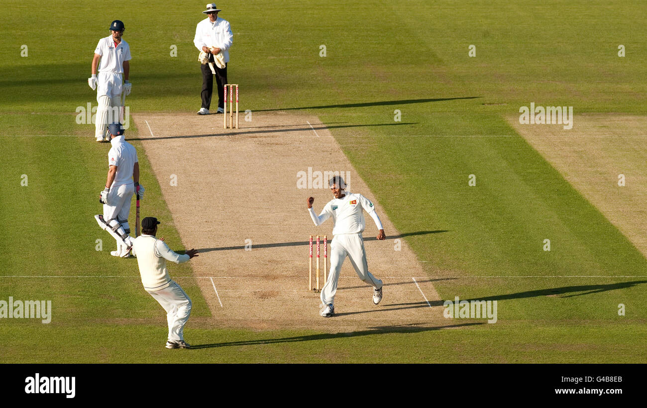 Sri Lanka's Suranga Lakmal celebrates dismissing England captain Andrew ...