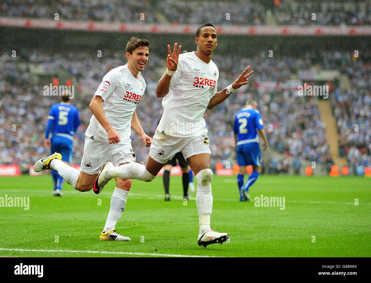 Swansea City's Scott Sinclair celebrates completing his hat-trick from ...