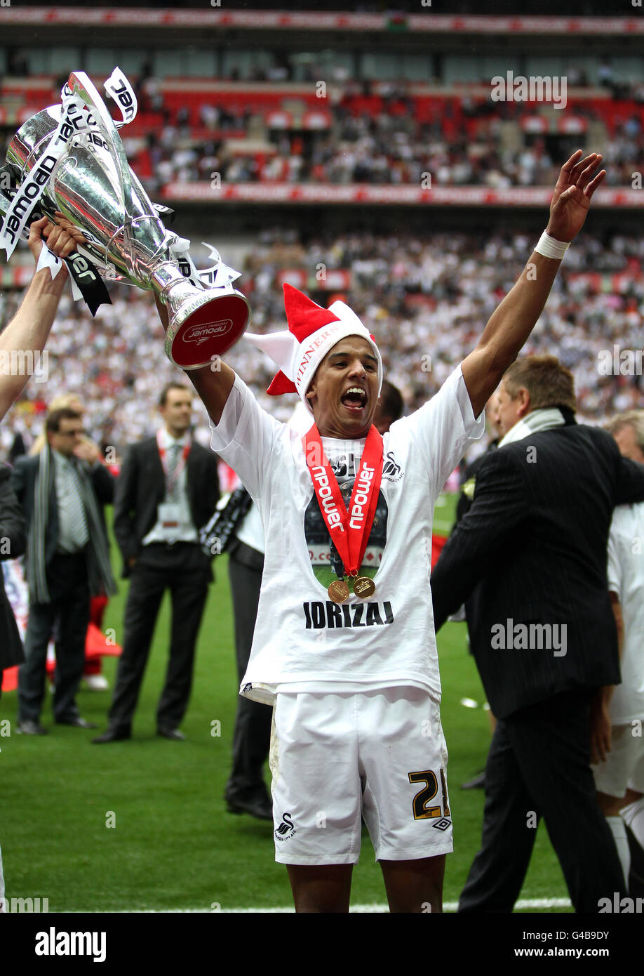Swansea citys scott sinclair celebrates after the game hi-res stock ...