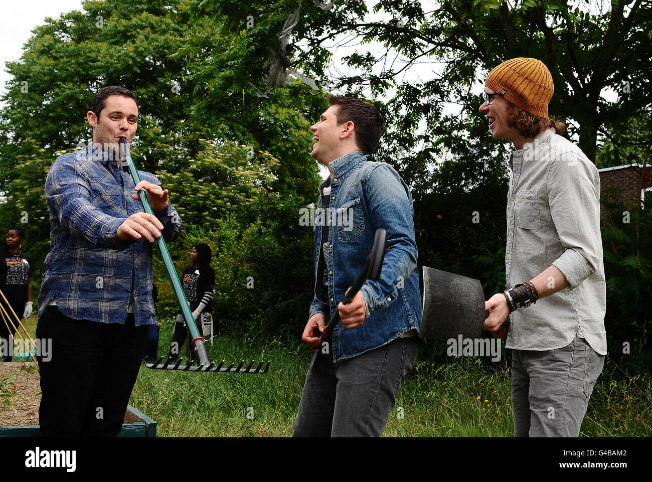 Members of Scouting For Girls, (left to right) Peter Ellard, Roy Stride ...