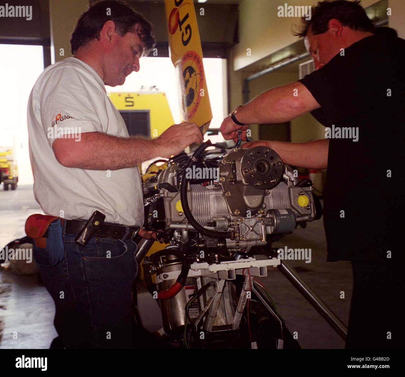 Engine blow out. British Round the World Microlight pilots Brian Milton ...