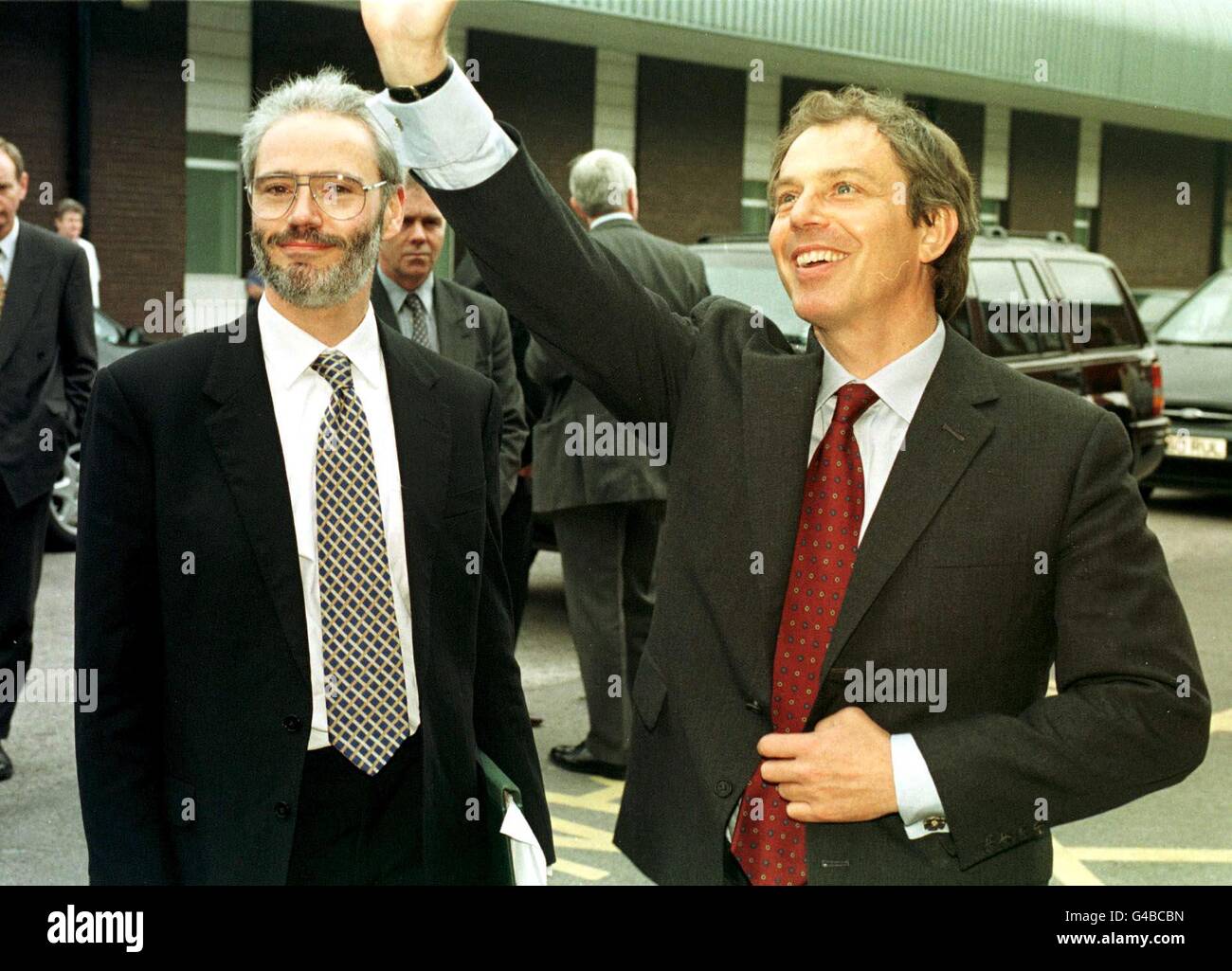 Prime minister tony blair right arrives at trafford general hospital hi ...