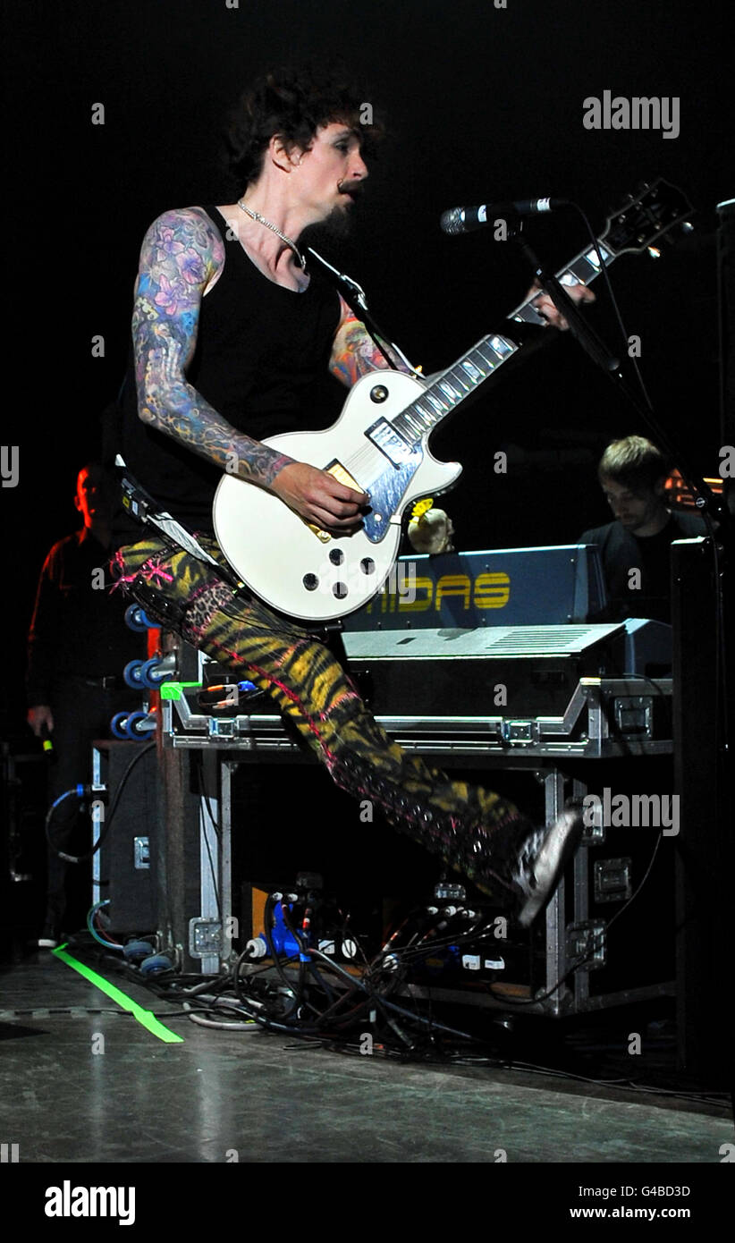 Justin Hawkins of The Darkness performs on stage at the O2 Shepherd's ...