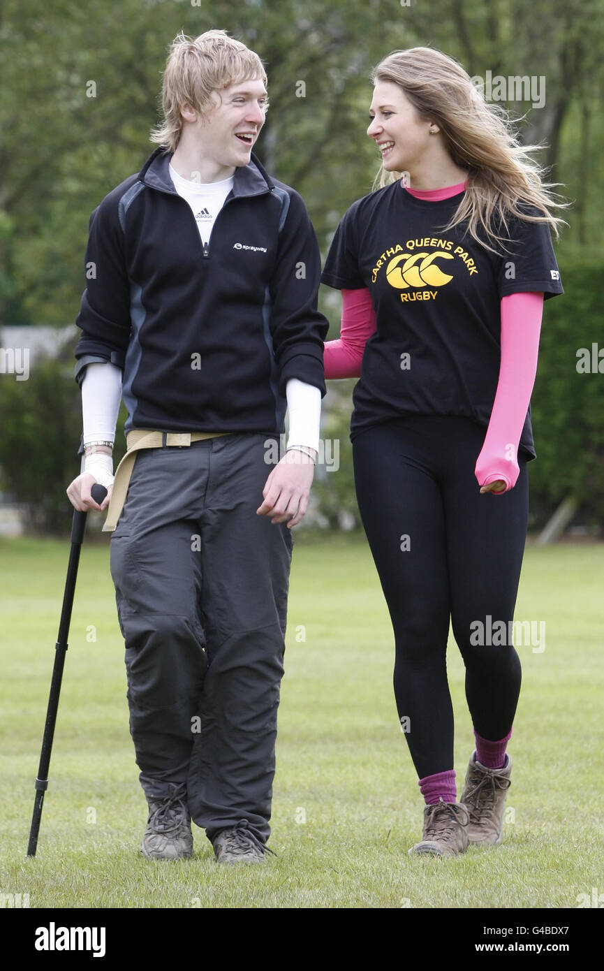 Connor Docherty with physio Eilidh Dorrian (right) after finishing the ...