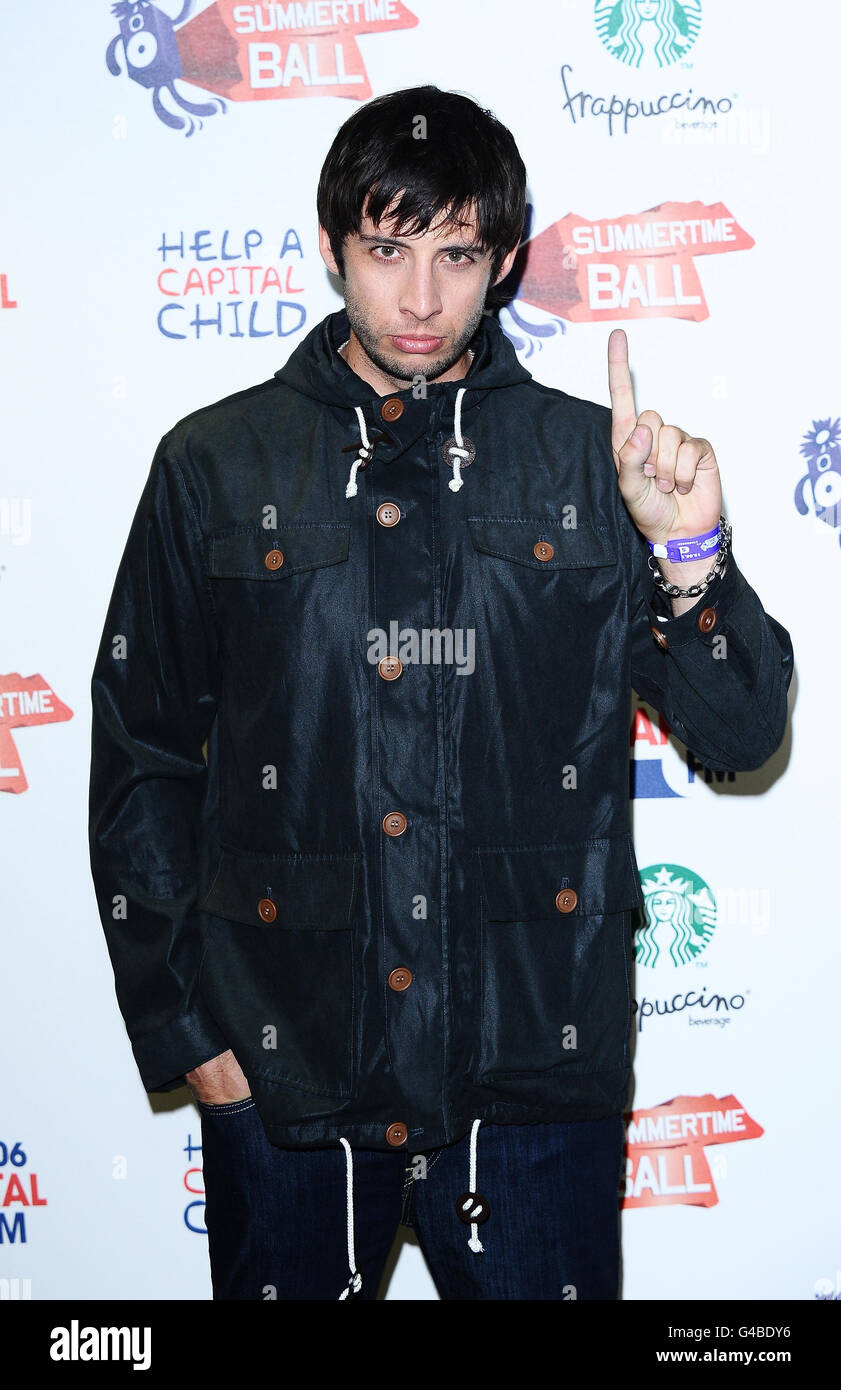 Example is seen backstage at the Capital FM Summertime Ball at Wembley ...