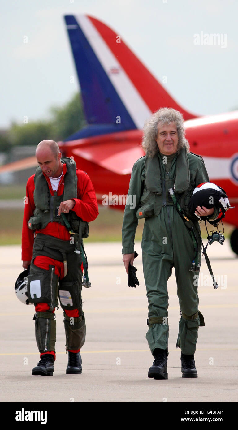 Queen guitarist Brian May (right) after a training sortie with the Red ...