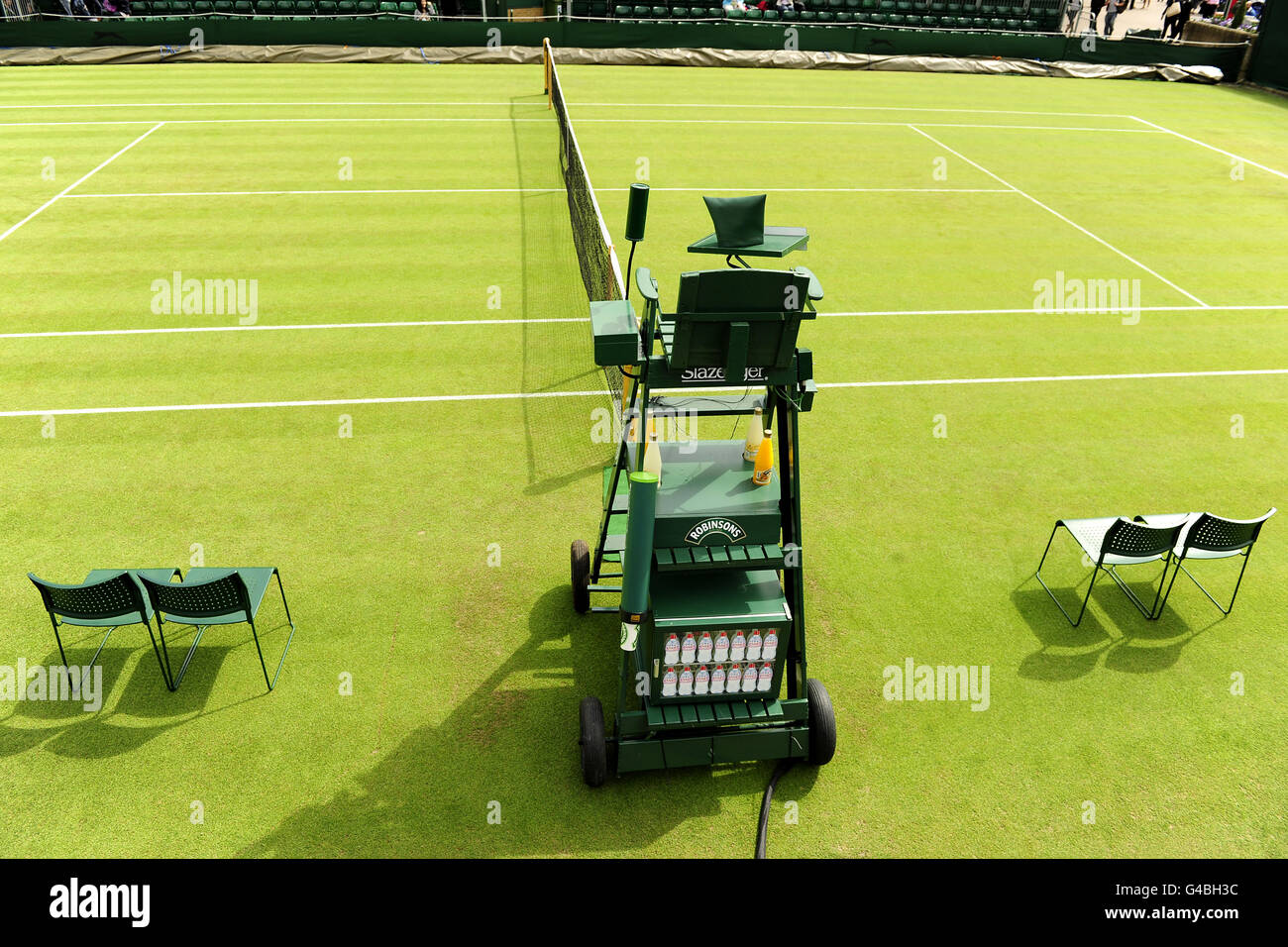 General view of the umpire's chair before play during day two of the ...