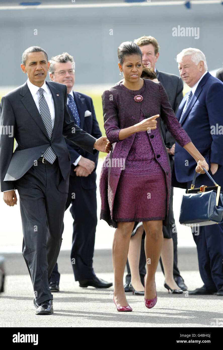 US President Barack Obama and wife Michelle pictured at Stansted ...
