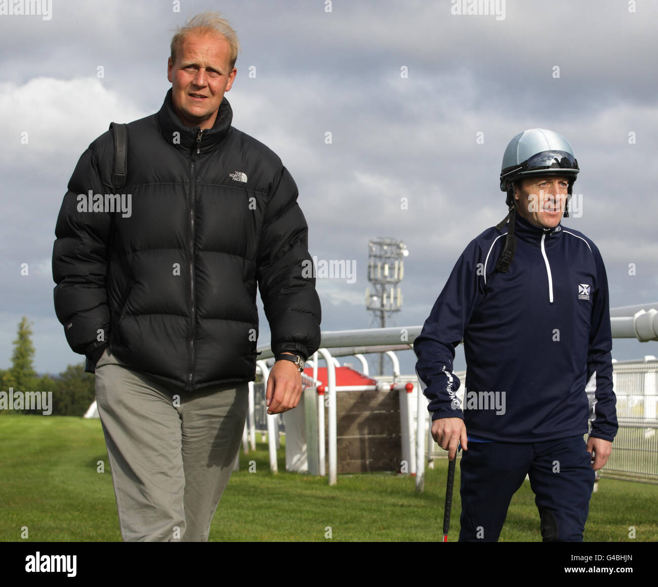 Kieren Fallon (right), jockey for Native Khan with trainer Ed Dunlop ...
