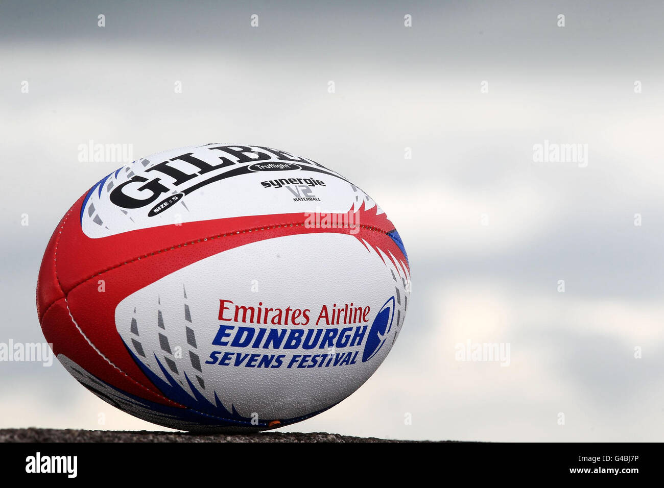An official tournament match ball is seen during the International 7s ...