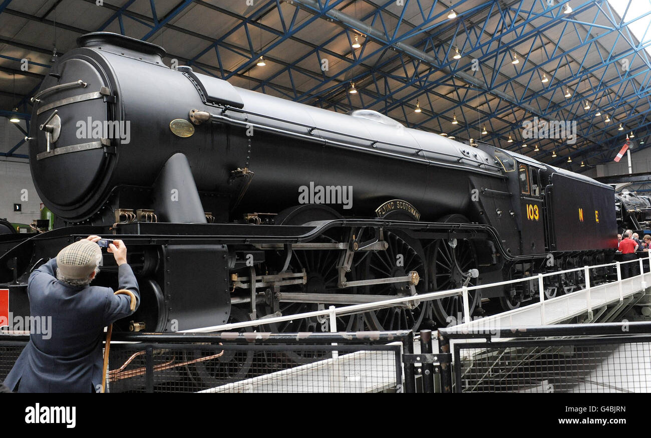 The Flying Scotsman in its wartime LNER black livery on display on the ...
