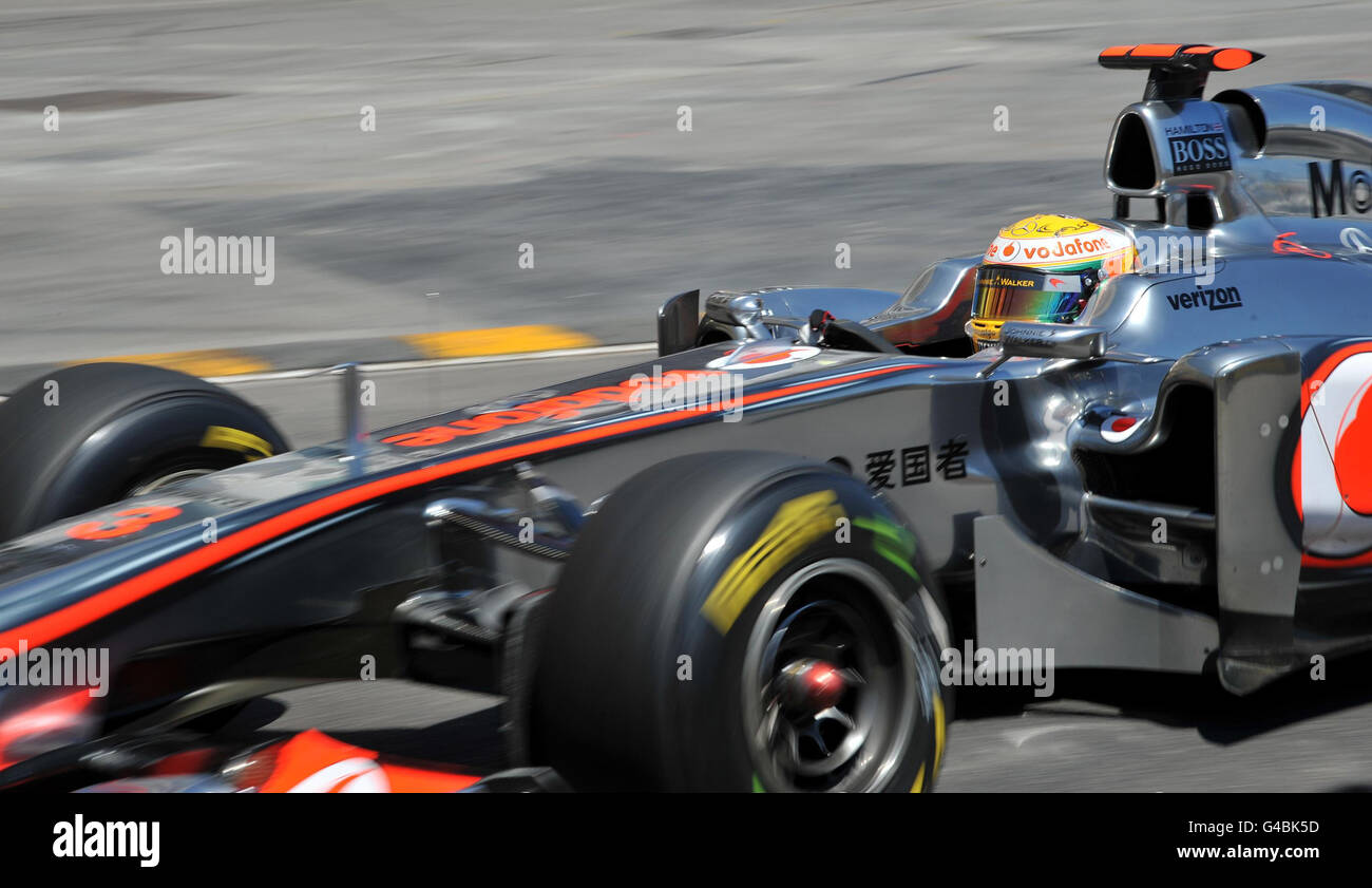 Great Britain's Lewis Hamilton in his Vodafone McLaren Mercedes powers ...