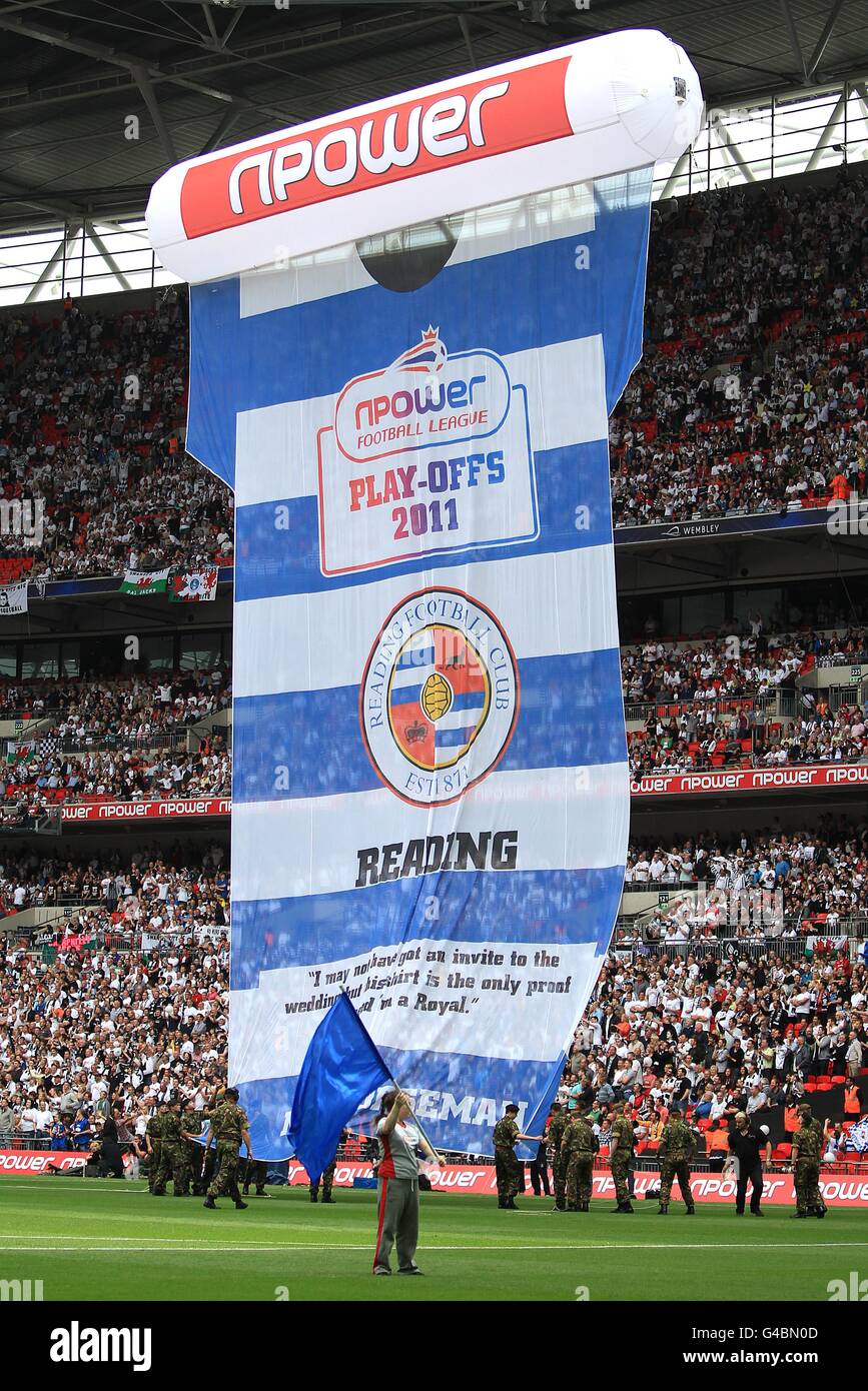 A huge Reading flag is hung from the ceiling before the match Stock ...