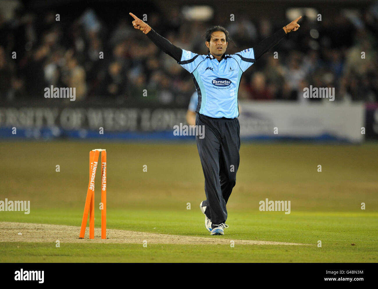 Sussex's Naved-ul-Hasan celebrates taking the final wicket of the game ...