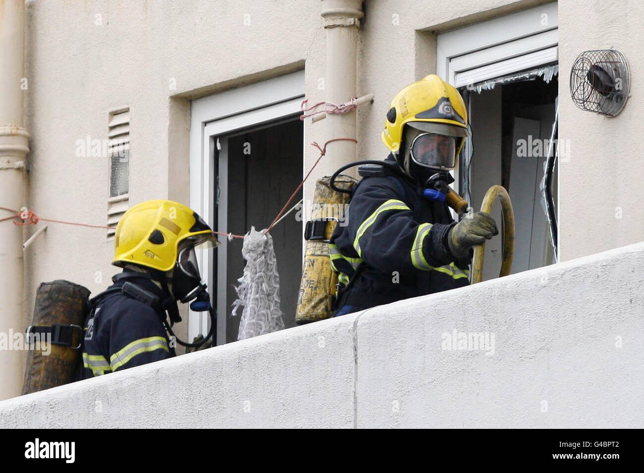 Firefighters at the scene of a gas explosion in Erne Street in Dublin ...
