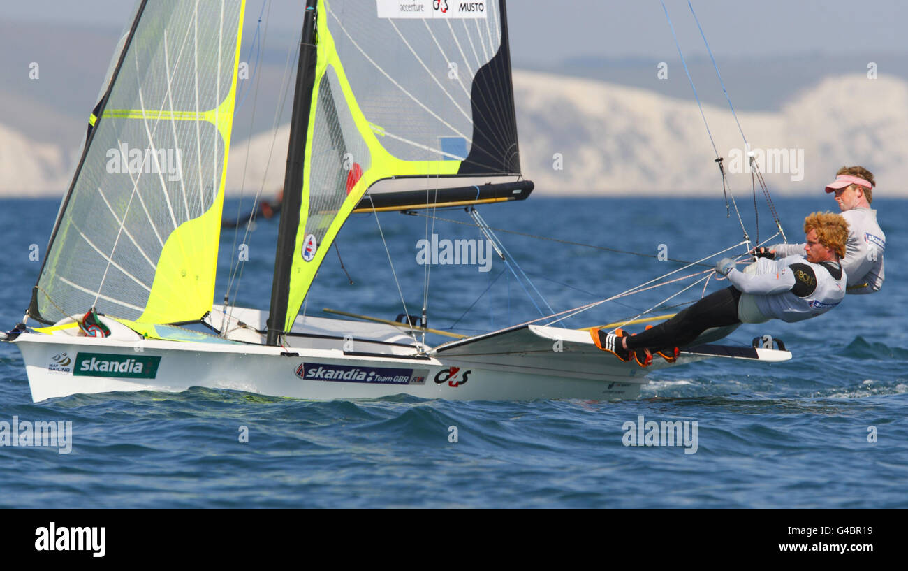 British Olympic Sailing Squad members Stevie Morrison (in cap) and Ben ...