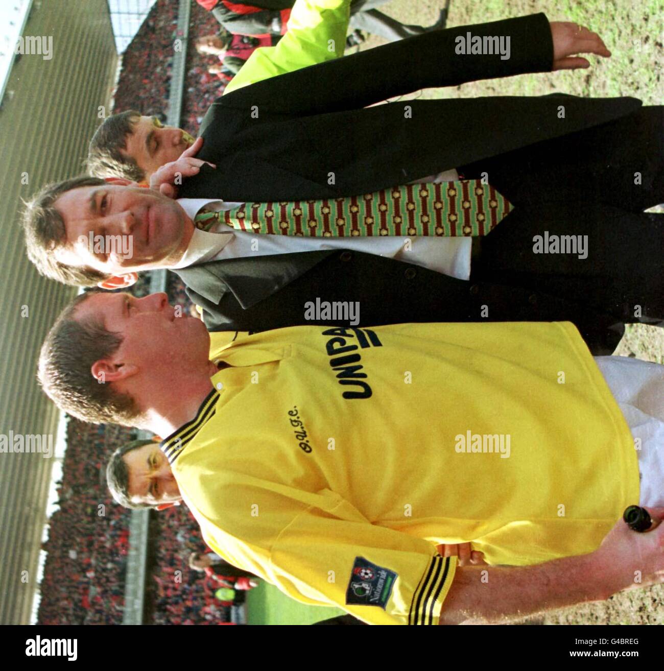 Hugs for Gazza (Paul Gascoigne) from Brian Robson after todays victory ...