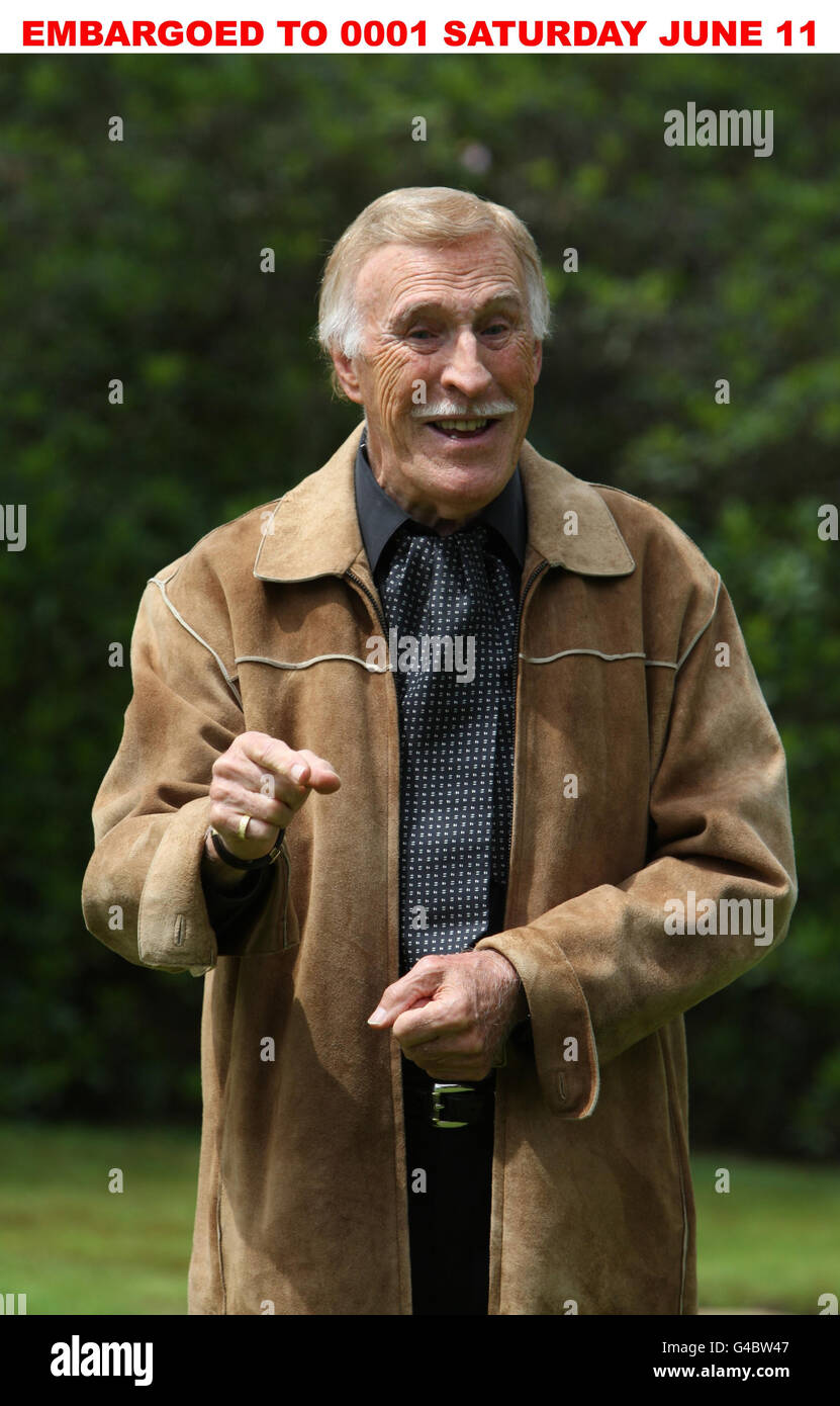 Bruce Forsyth at his home in Wentworth, as he poses for photographers ...