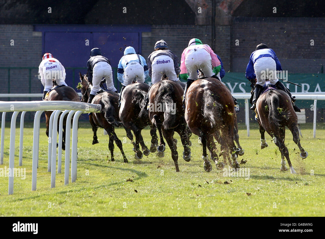 A rear view as runners and riders take the bend in the Manor Stables ...