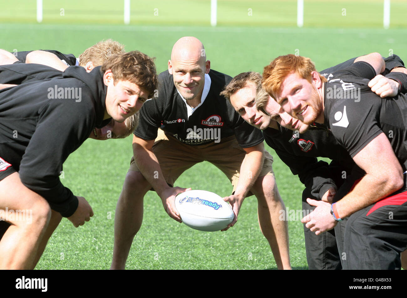Edinburgh's rugby players get ready as Simon Webster hands them the ...