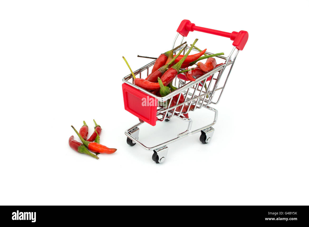 Red chilli in a shopping trolley on isolated white background. (Thai ...