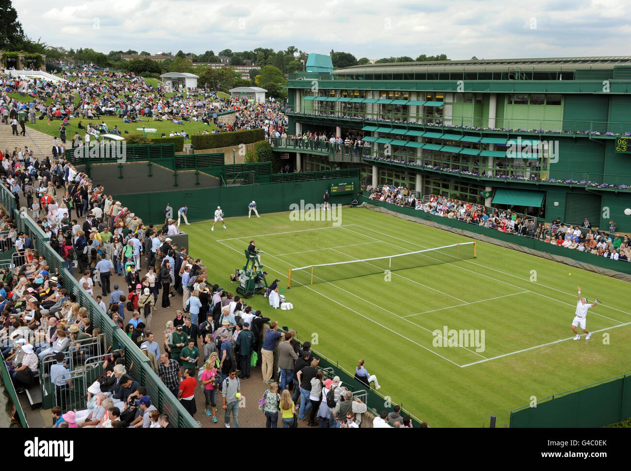 General views of the crowd watching the on the outside courts during ...