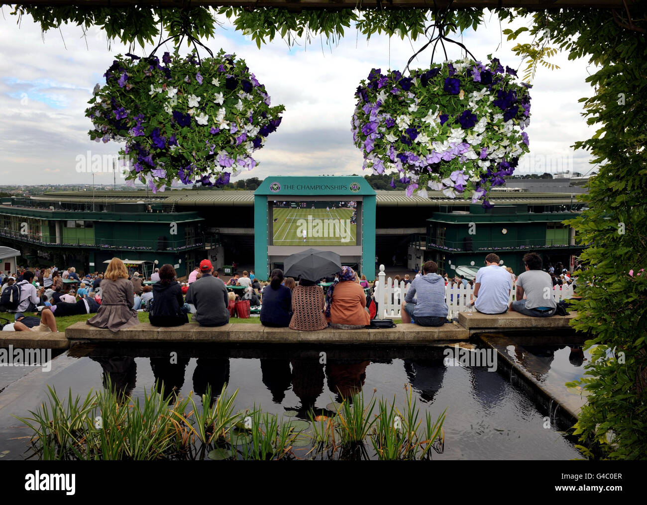 General views of the crowd watching the action on the big screen during ...
