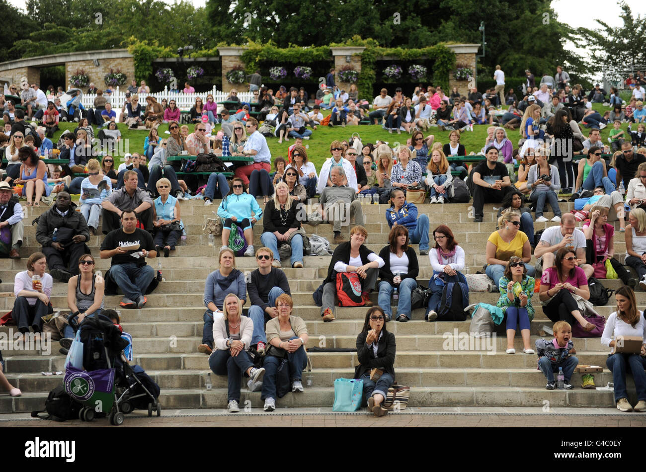 General views of the crowd watching the action on the big screen during ...