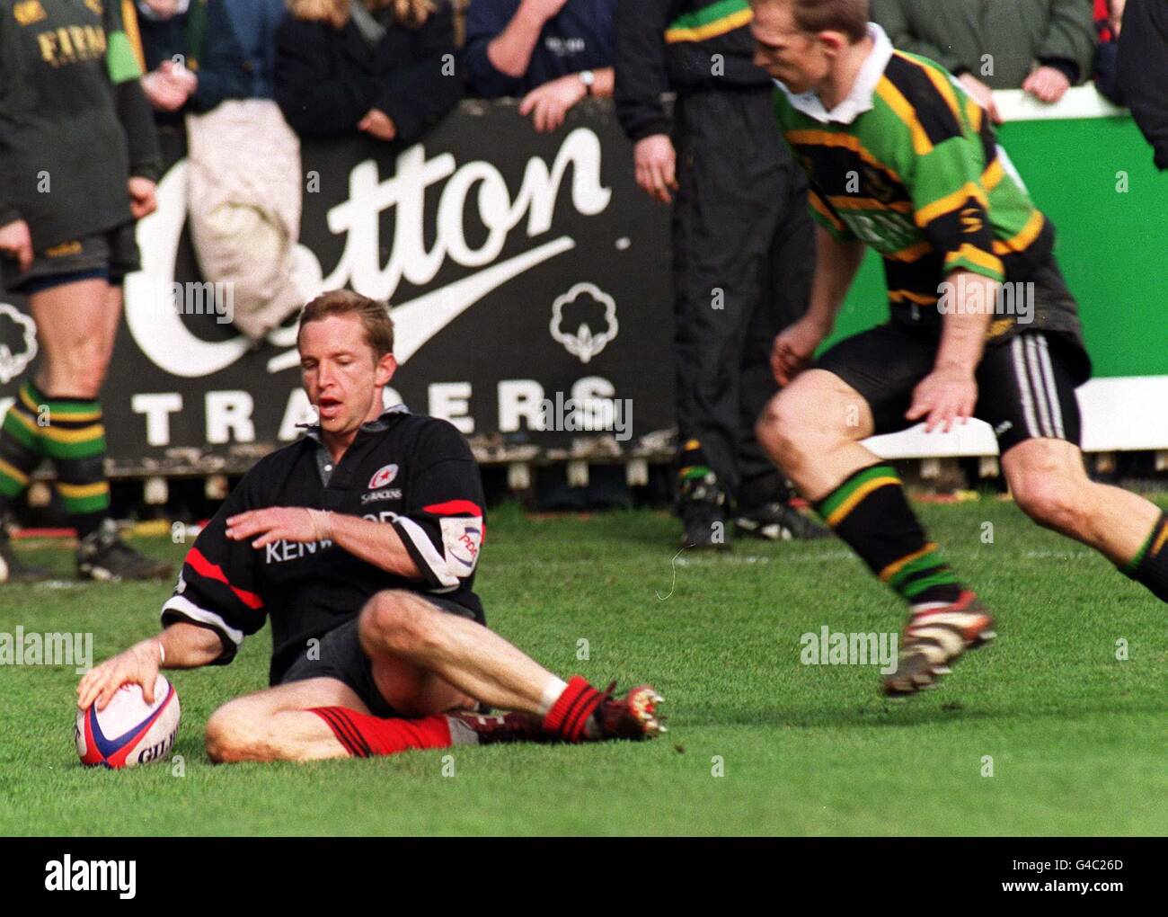 Saracens's Ryan Constable scores a try during this afternoon's ...
