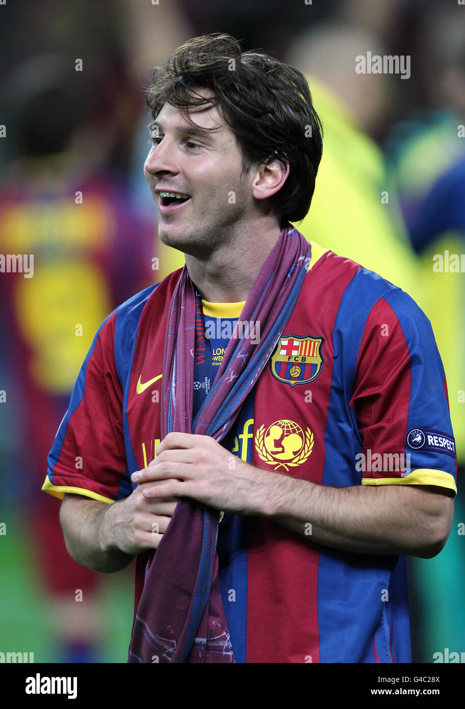 Barcelonas lionel messi celebrates winning uefa champions league hi-res ...