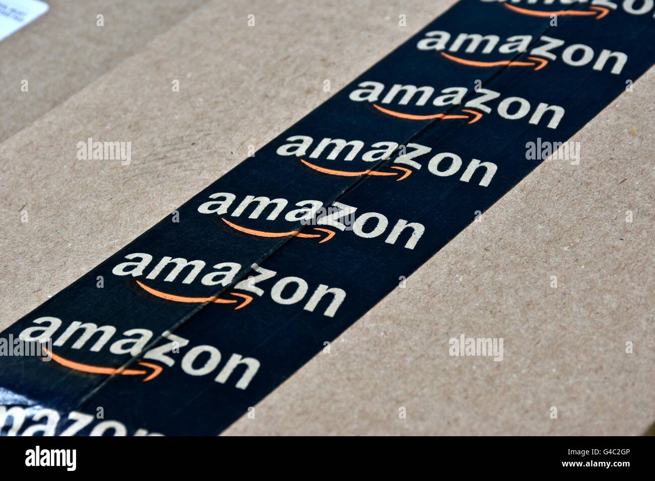 An Amazon Prime box with Amazons signature tape Stock Photo - Alamy