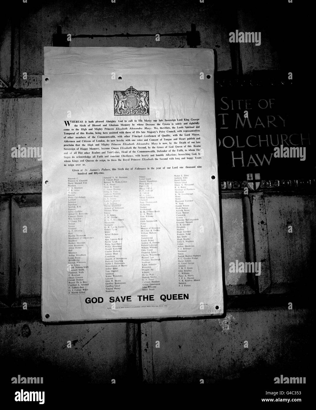 A copy of the Proclamation of Elizabeth II's accession to the throne is ...