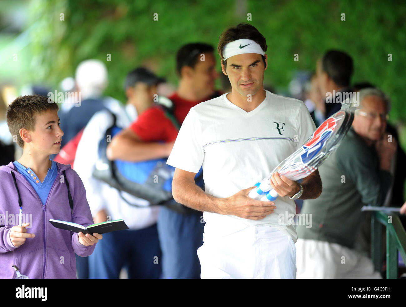 Switzerland's Roger Federer arrives for practice during the practice ...