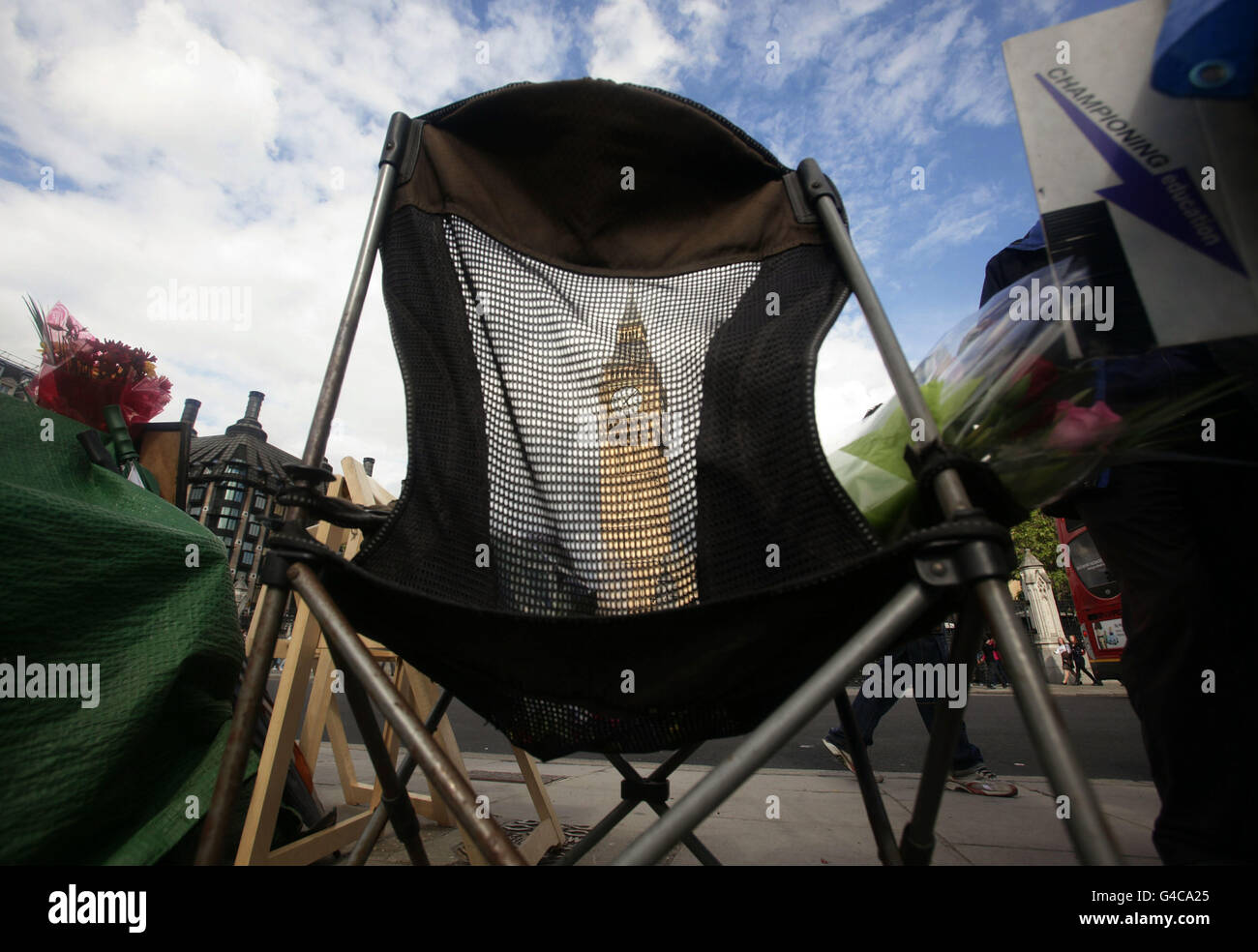 The empty chair belonging to veteran anti-war campaigner Brian Haw in ...