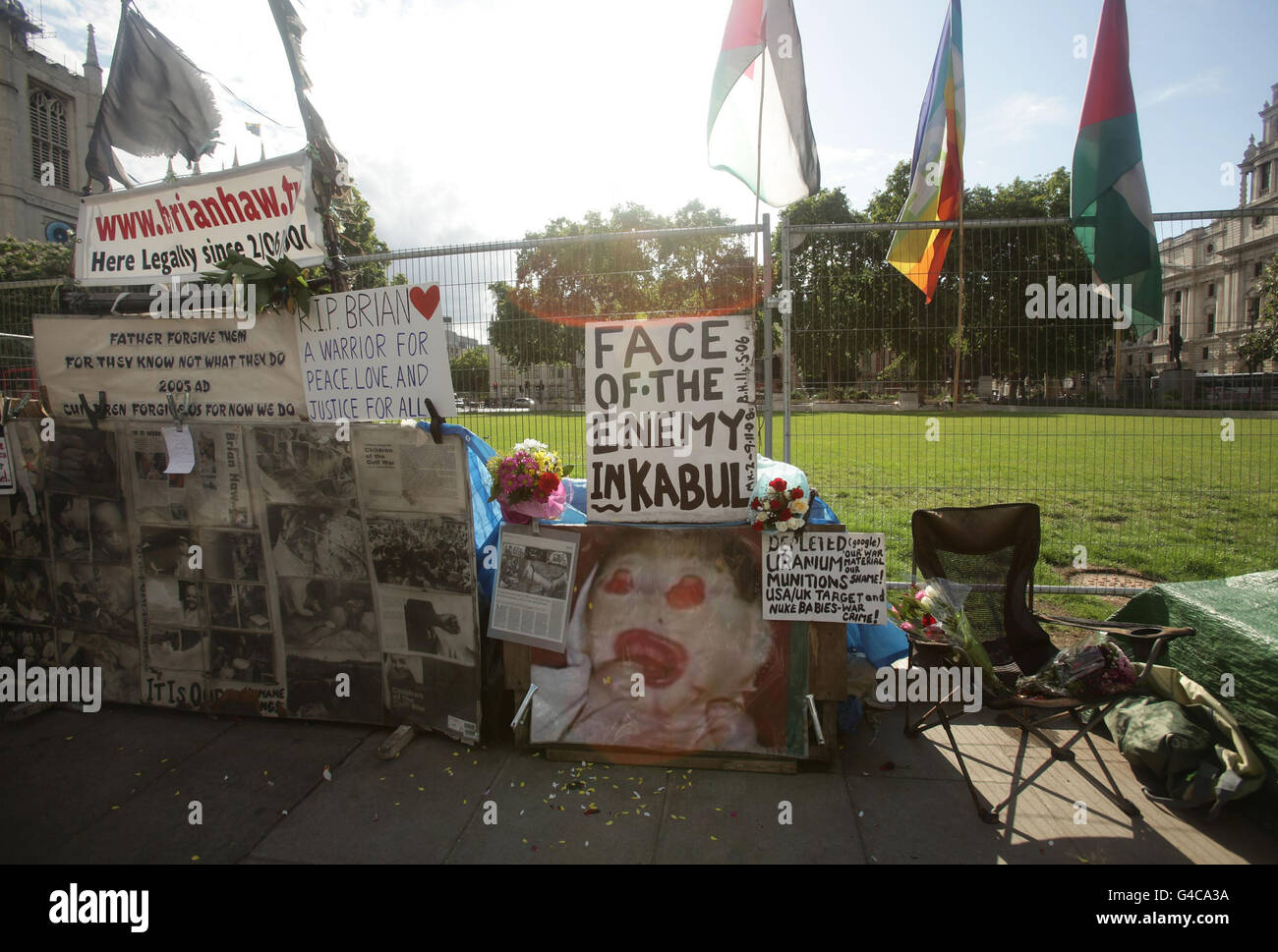 The empty chair belonging to veteran anti-war campaigner Brian Haw in ...