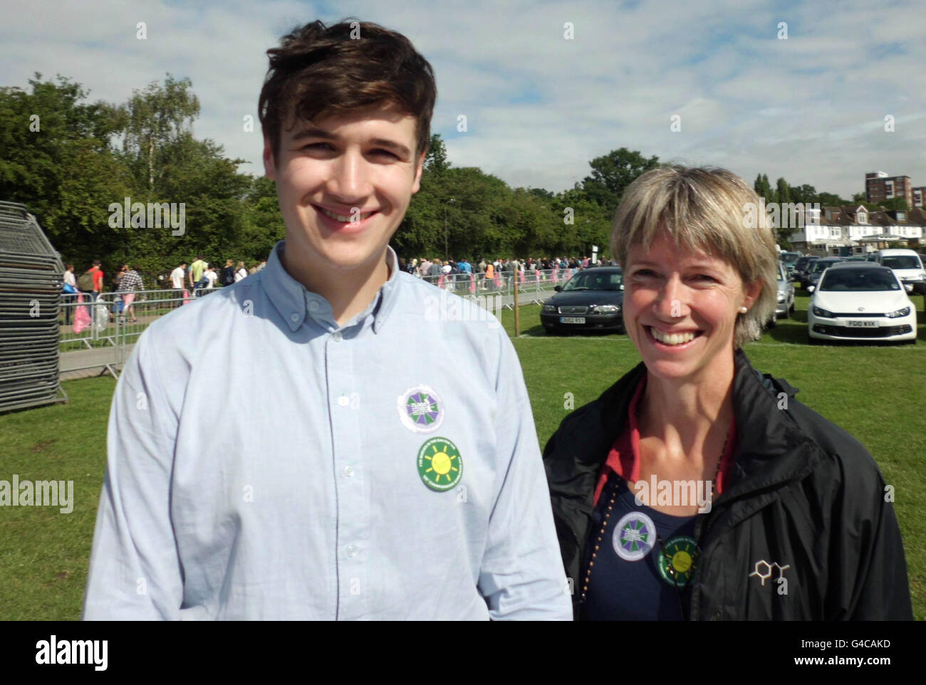 Jo Child, 52, and her son Patrick Turpin, 23, from Oxford, in the queue ...