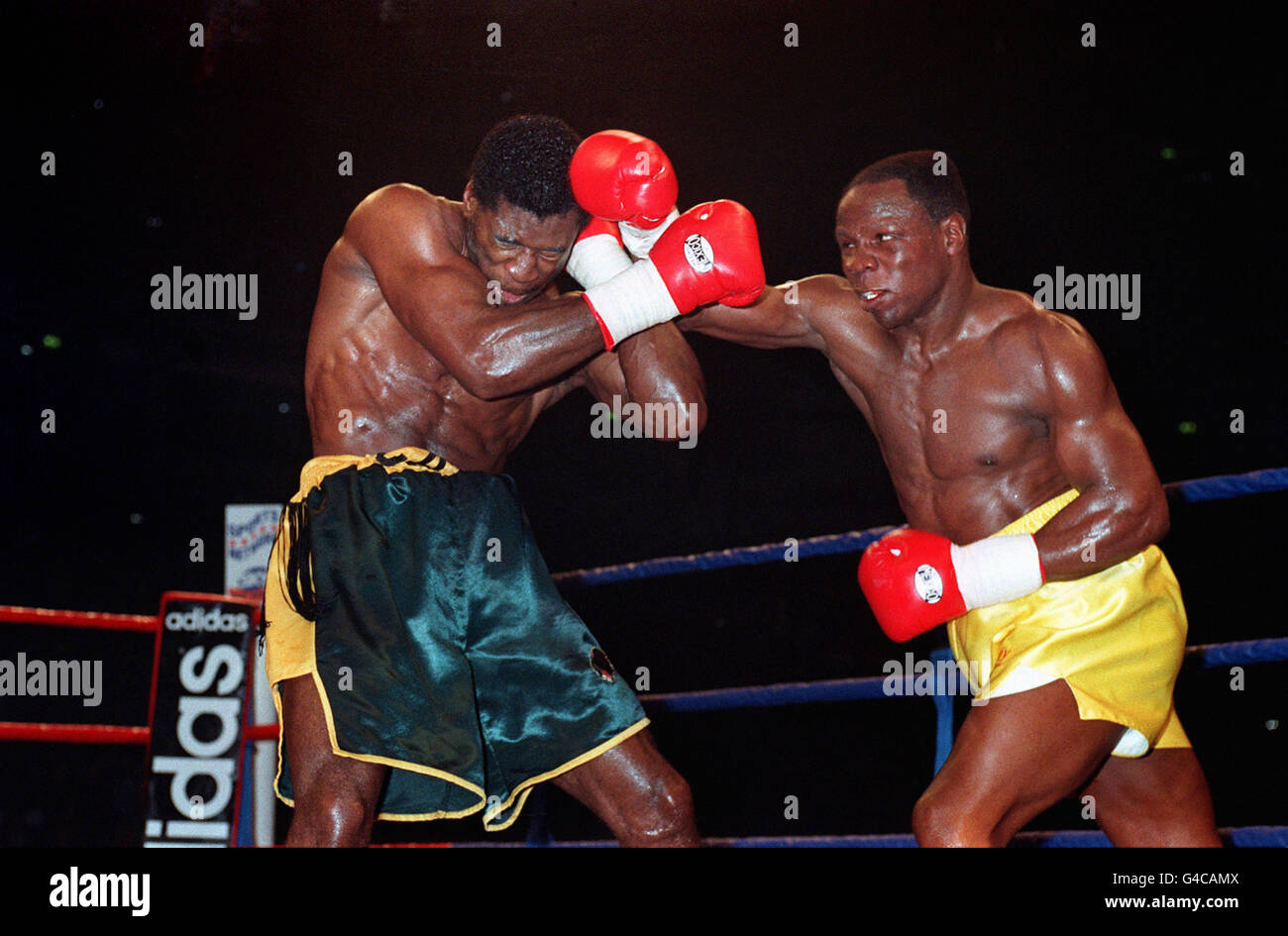 Chris Eubank and Carl Thompson in action. Thompson beat Eubank to ...