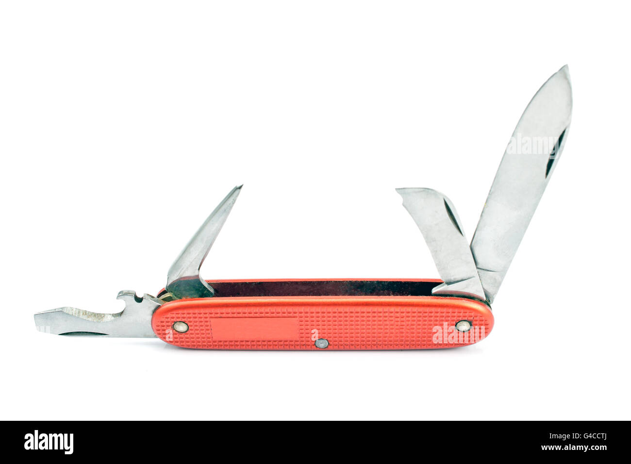 Vintage red Swiss army knife tool isolated on white Stock Photo - Alamy