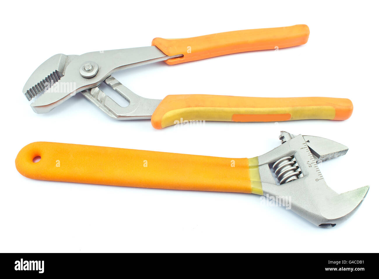 Two adjustable wrench tools isolated on white Stock Photo - Alamy