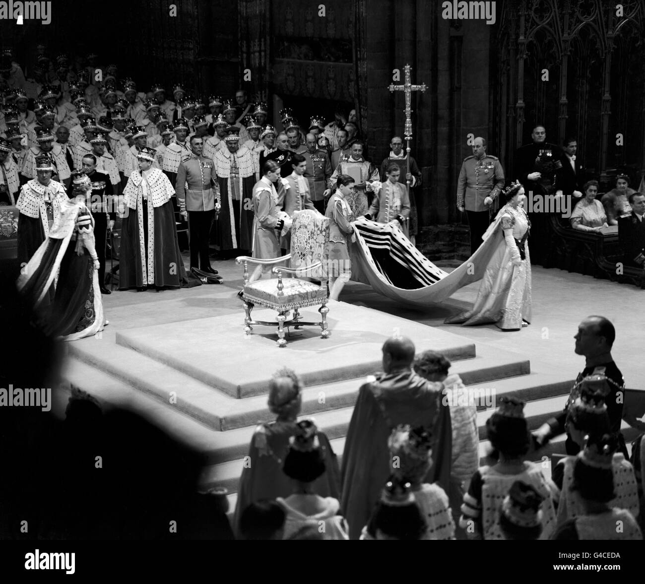 The Queen Mother inside Westminster Abbey during her procession to her ...